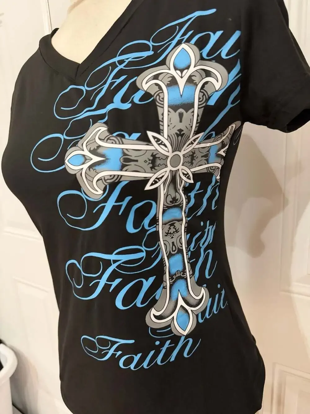 Unbranded | Tops | Women Gothic Faith Cross Graphic Vneck Tshirt Y2k ...